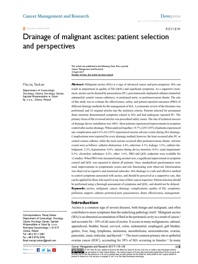 Drainage of Malignant Ascites: Patient Selection and Perspectives | PDF ...