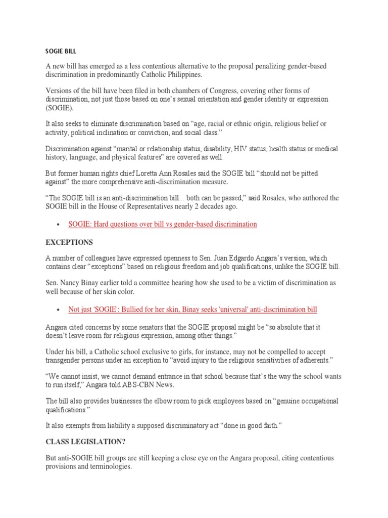 Sogie Bill | PDF | Discrimination | Lgbt