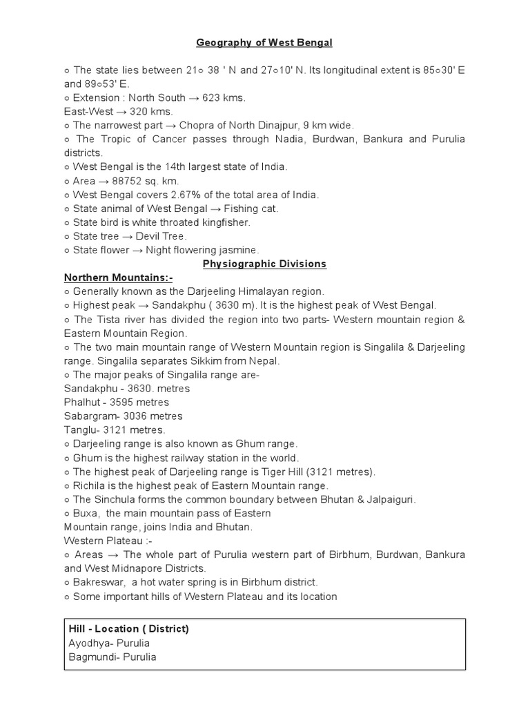 Geography and Landforms of West Bengal | PDF | Geography | Physical ...