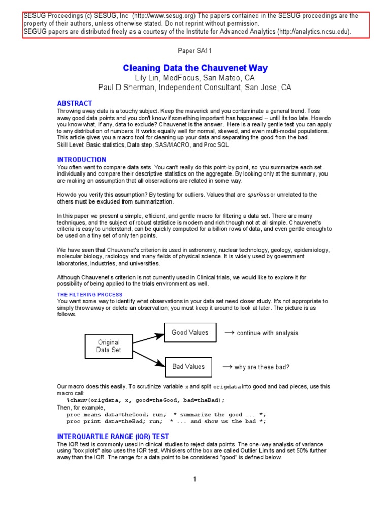 01 Cleaning Data The Chauvenet Way | PDF | Outlier | Mean