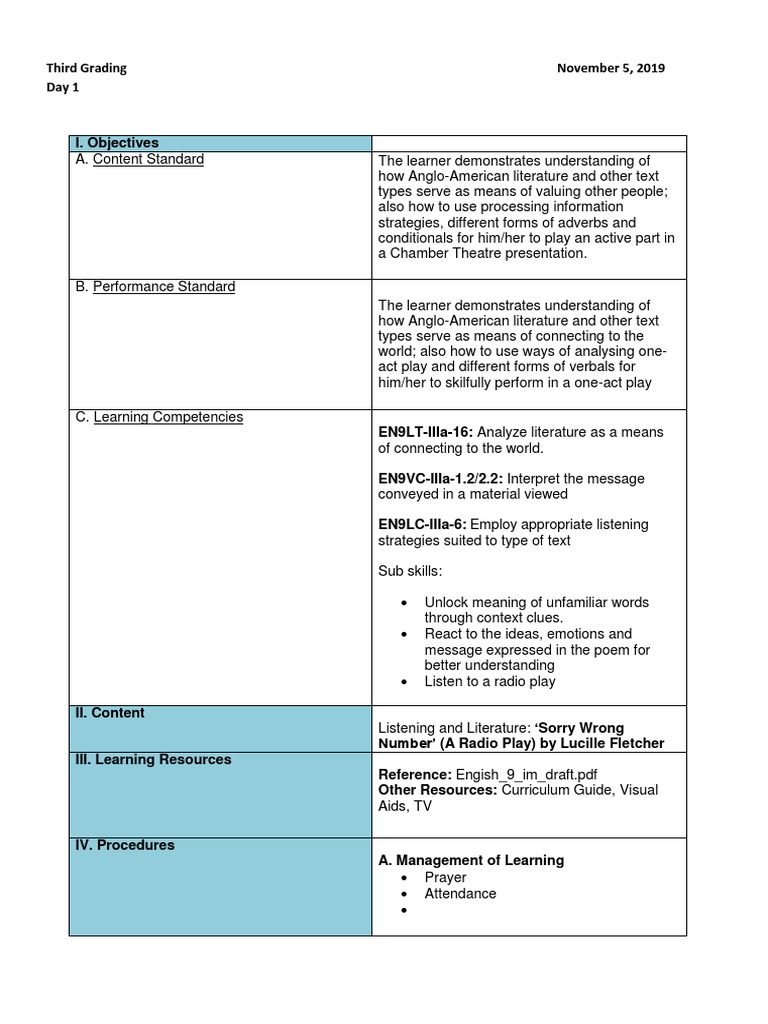 Sorry Wrong No - Lesson 2 November 5 | PDF | Curriculum | Learning