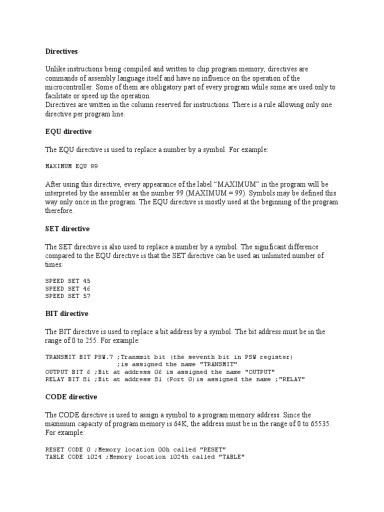 8051 Directives | PDF | Computing | Assembly Language
