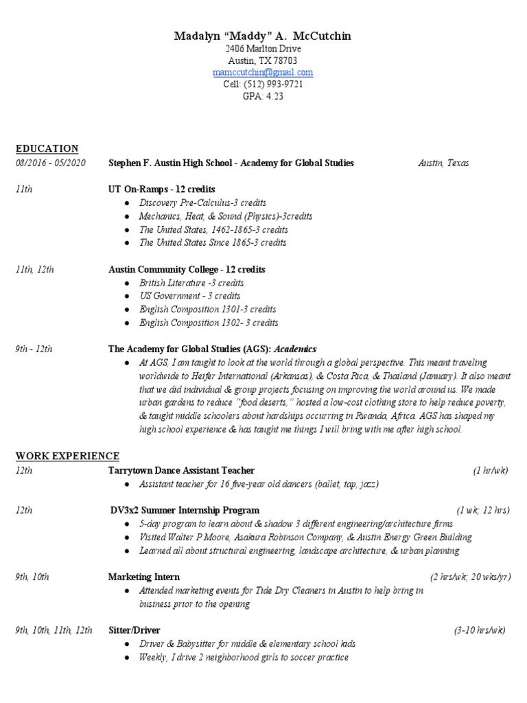 Maddy Mccutchin Usc Resume | PDF