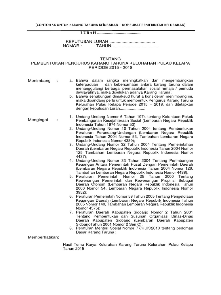 Contoh SK Lurah | PDF | Bisnis | Pengelolaan Keuangan & Uang