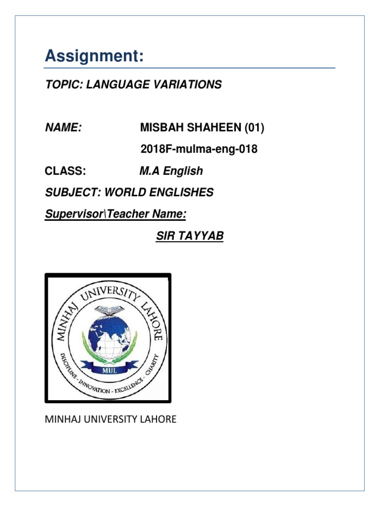 Assignment:: Topic: Language Variations | PDF | Sociolinguistics | Dialect