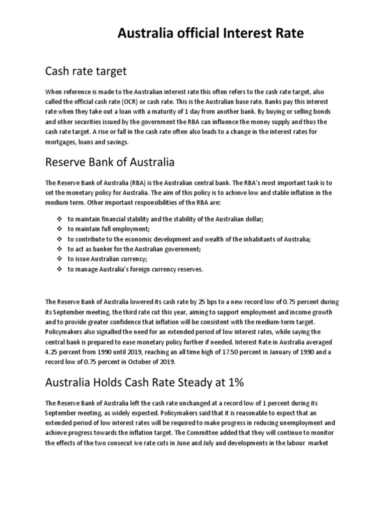 Australia Official Interest Rate | Download Free PDF | Interest Rates ...