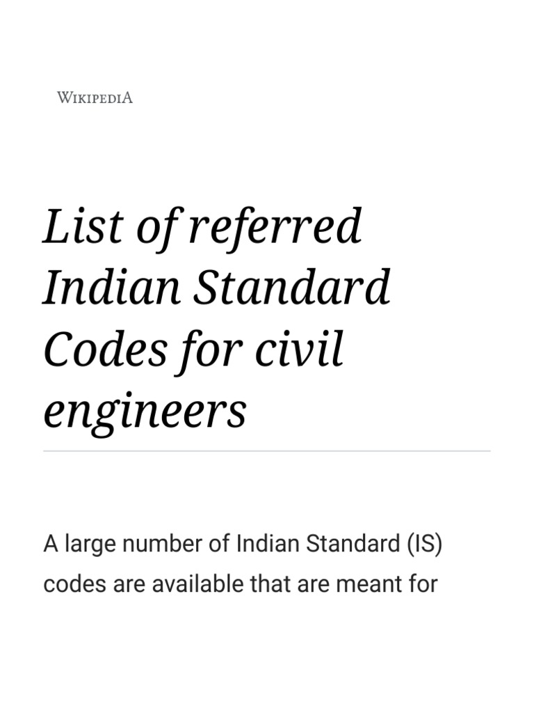Indian Standard Codes for Civil Engineering | PDF | Concrete | Mortar ...