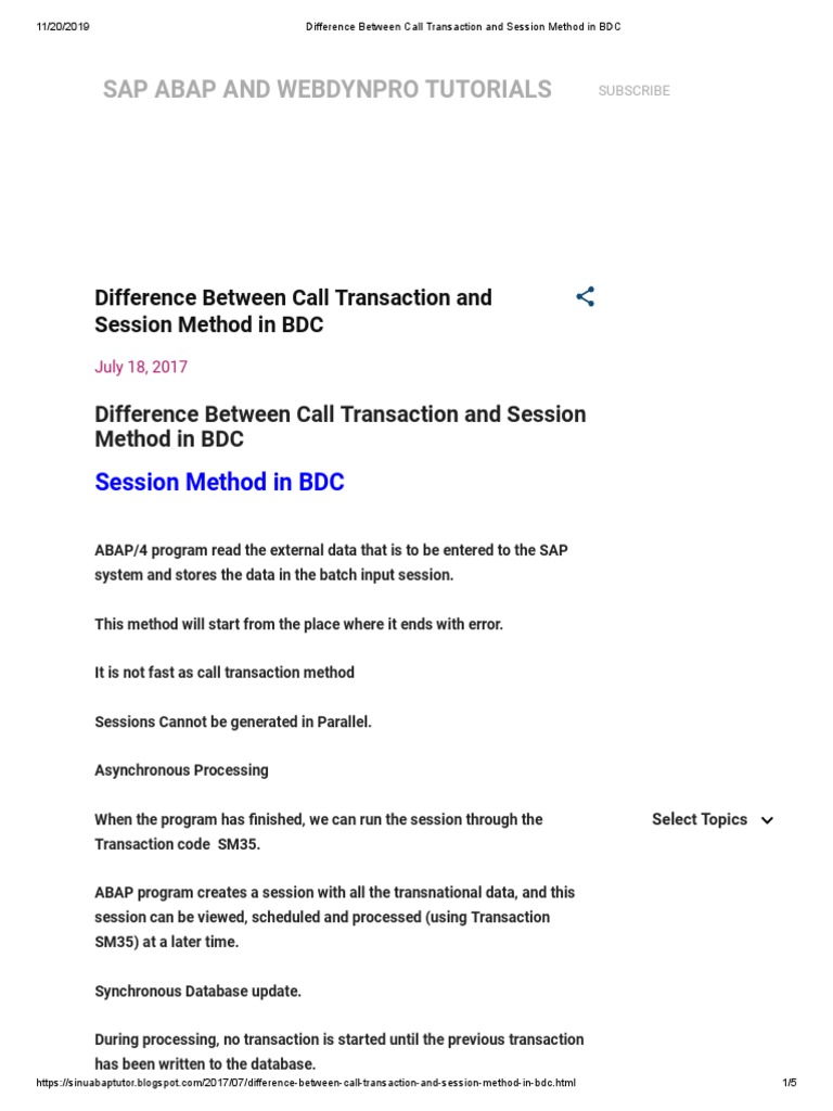 Difference Between Call Transaction and Session Method in BDC | PDF | Database Transaction ...