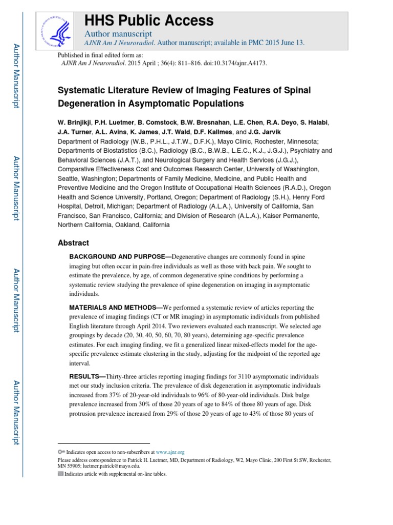 HHS Public Access: Systematic Literature Review of Imaging Features of ...