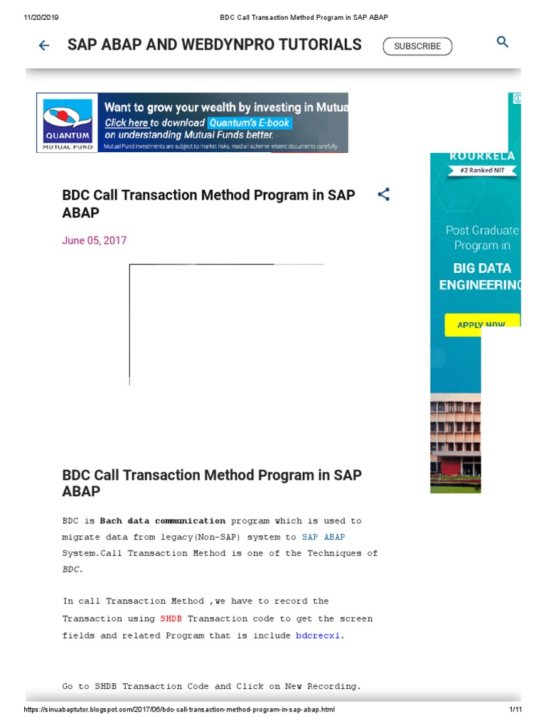 BDC Call Transaction Method Program in SAP ABAP | PDF | File Format ... BDC Call Transaction Method Program in SAP ABAP | PDF | File Format ...