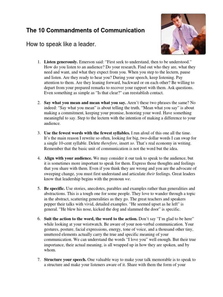 Ten Commandments of Communication | PDF | Speech | Nonverbal Communication