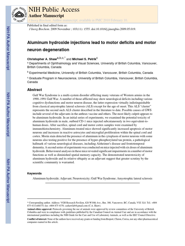 Aluminum Hydroxide Injections Lead To Motor Deficits and Motor Neuron ...