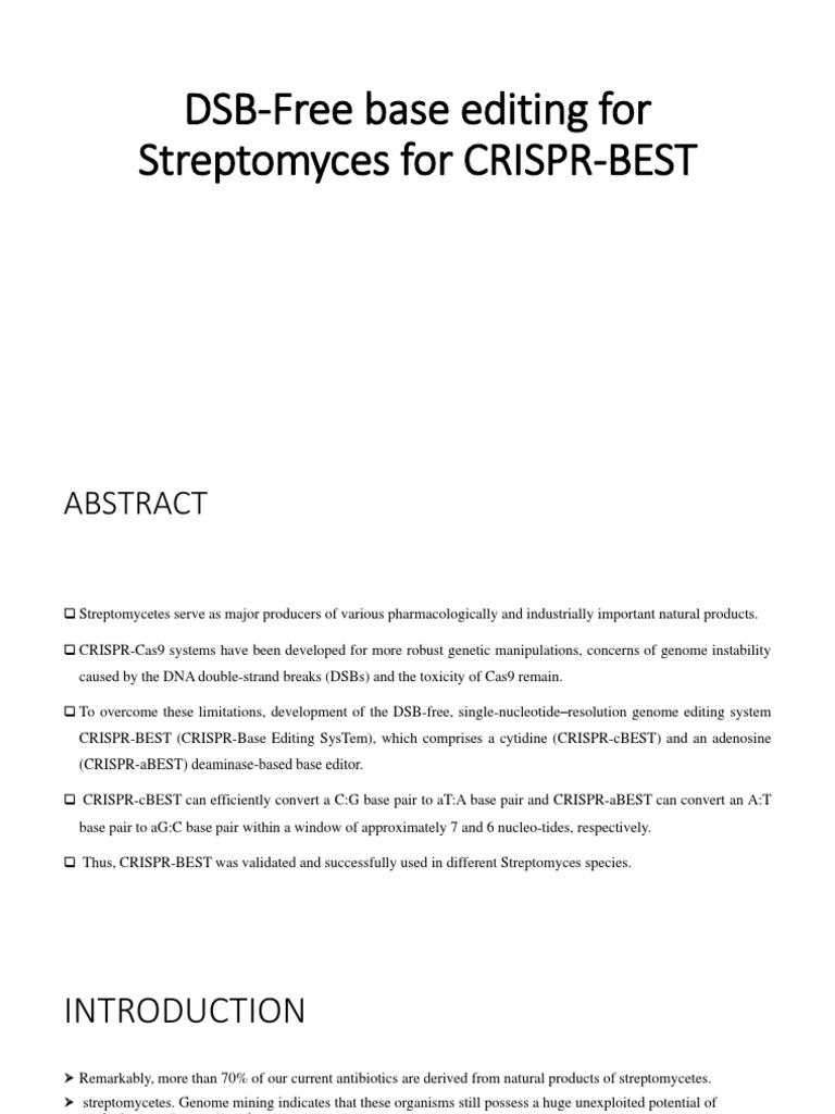 DSB-Free Base Editing For Streptomyces For CRISPR-BEST | PDF | Gene ...
