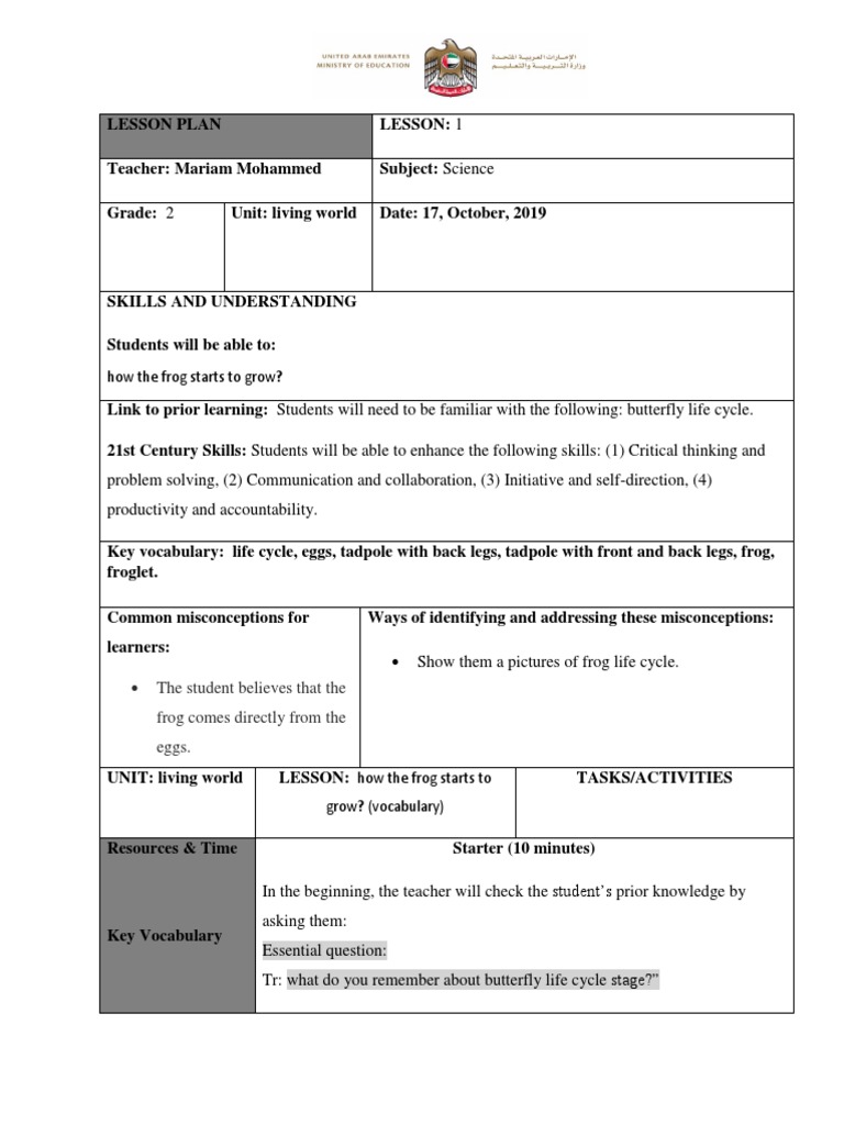 Frog Life Cycle - Lesson 1 | PDF | Frog | Lesson Plan