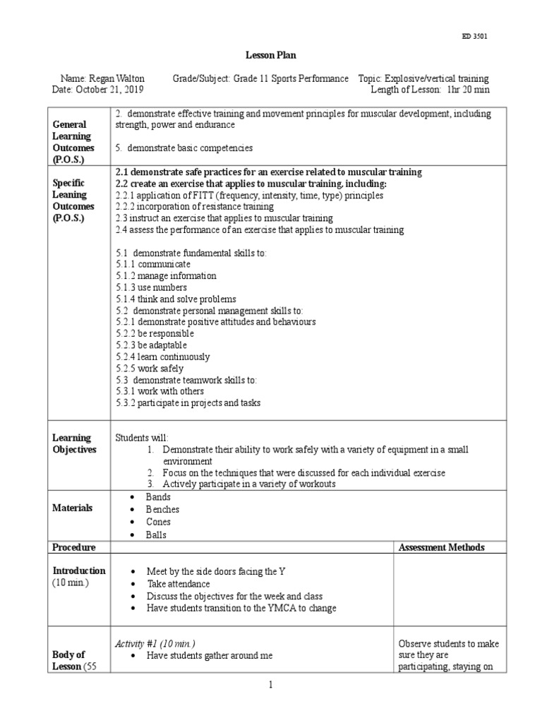 Sports Performance 20 Explosive Training Lesson Plan Oct 21 | Download ...