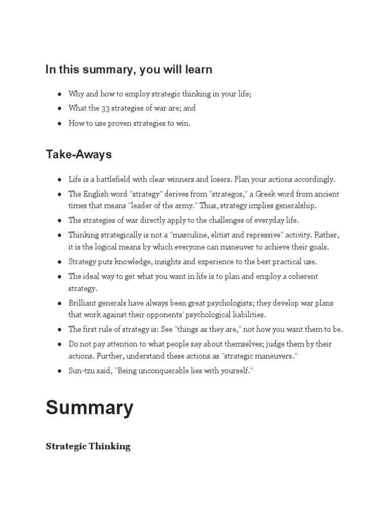 The 33 Strategies of War Free Summary by Robert Greene | PDF | Military ...