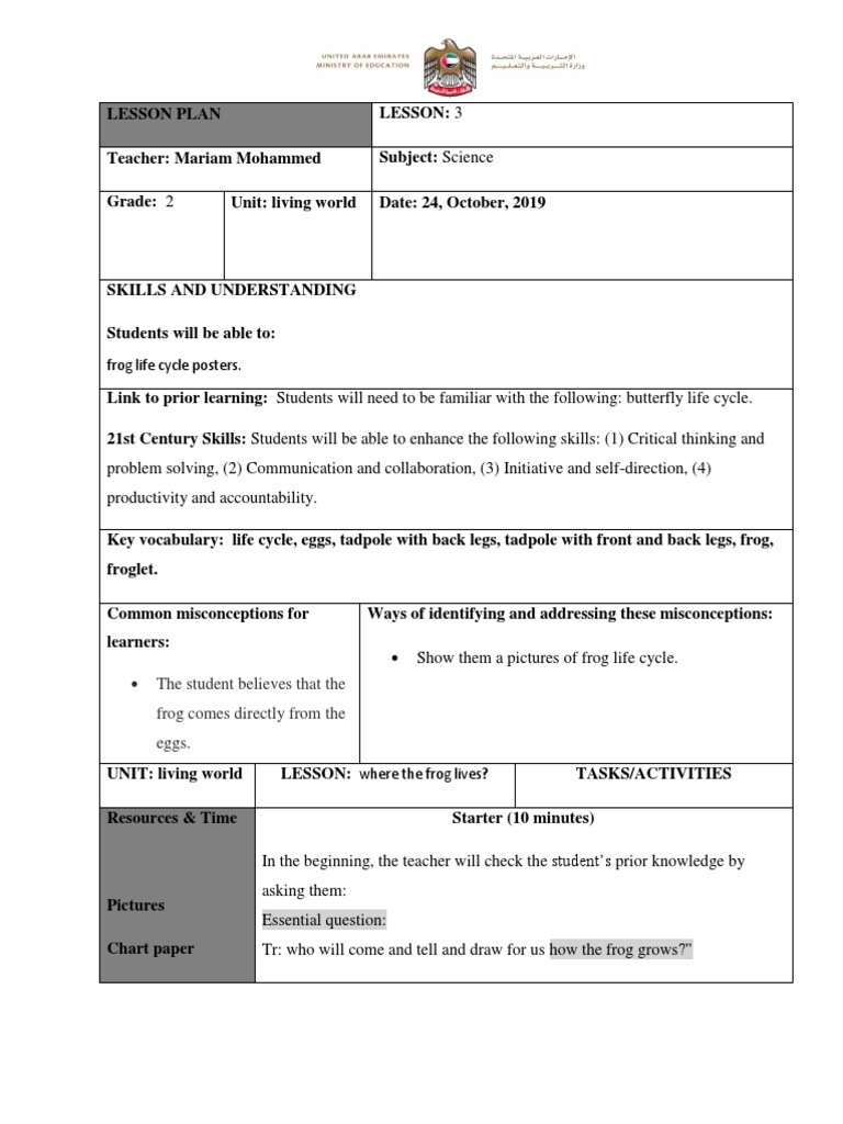 Frog Life Cycle - Lesson 3 | Download Free PDF | Frog | Lesson Plan