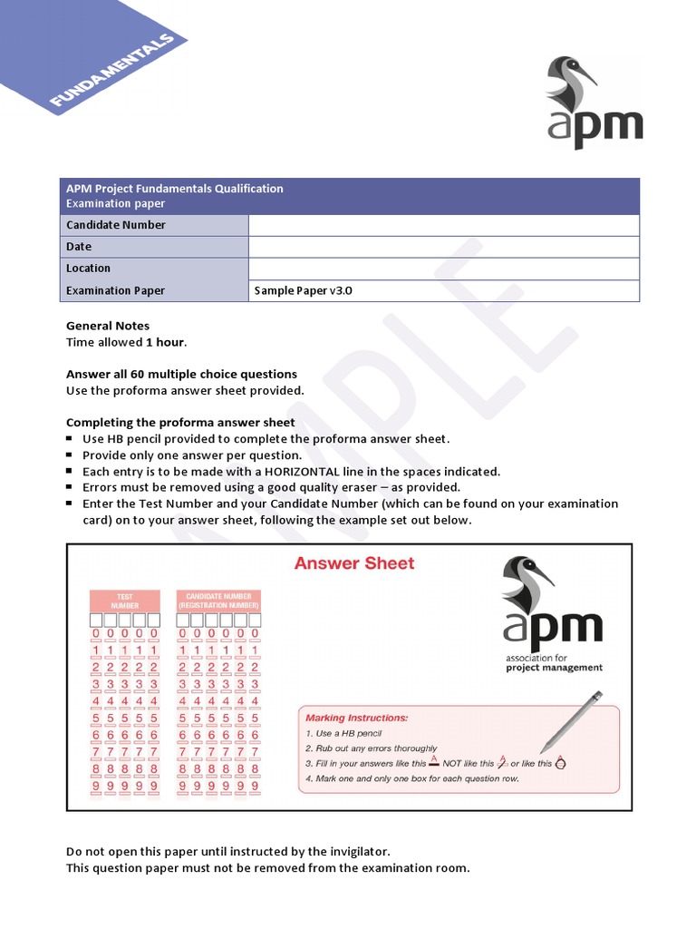 APM Project Fundamentals Sample Exam | PDF | Project Management | Risk ...