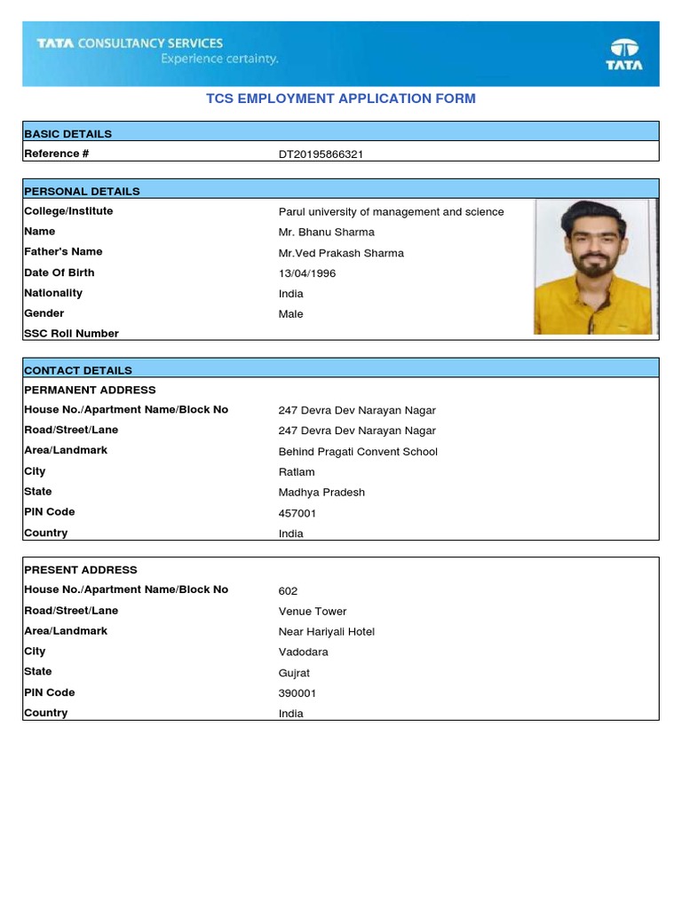 Tcs Employment Application Form | PDF | Social Institutions | Social ...