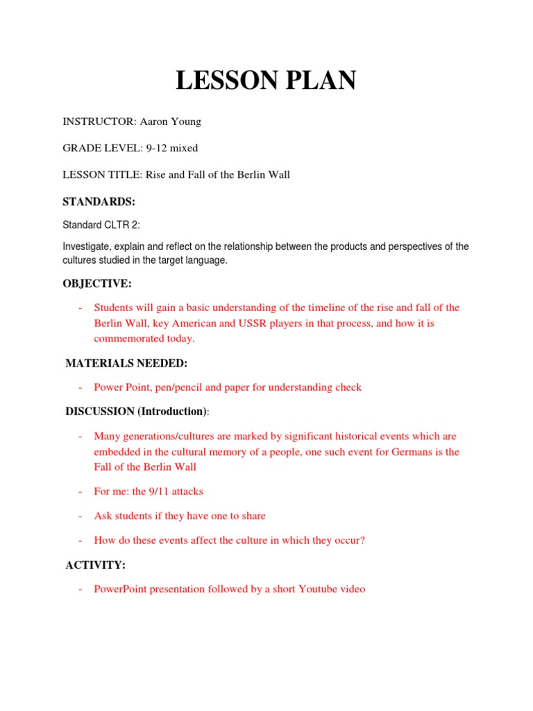 Lesson Plan: INSTRUCTOR: Aaron Young GRADE LEVEL: 9-12 Mixed LESSON ...