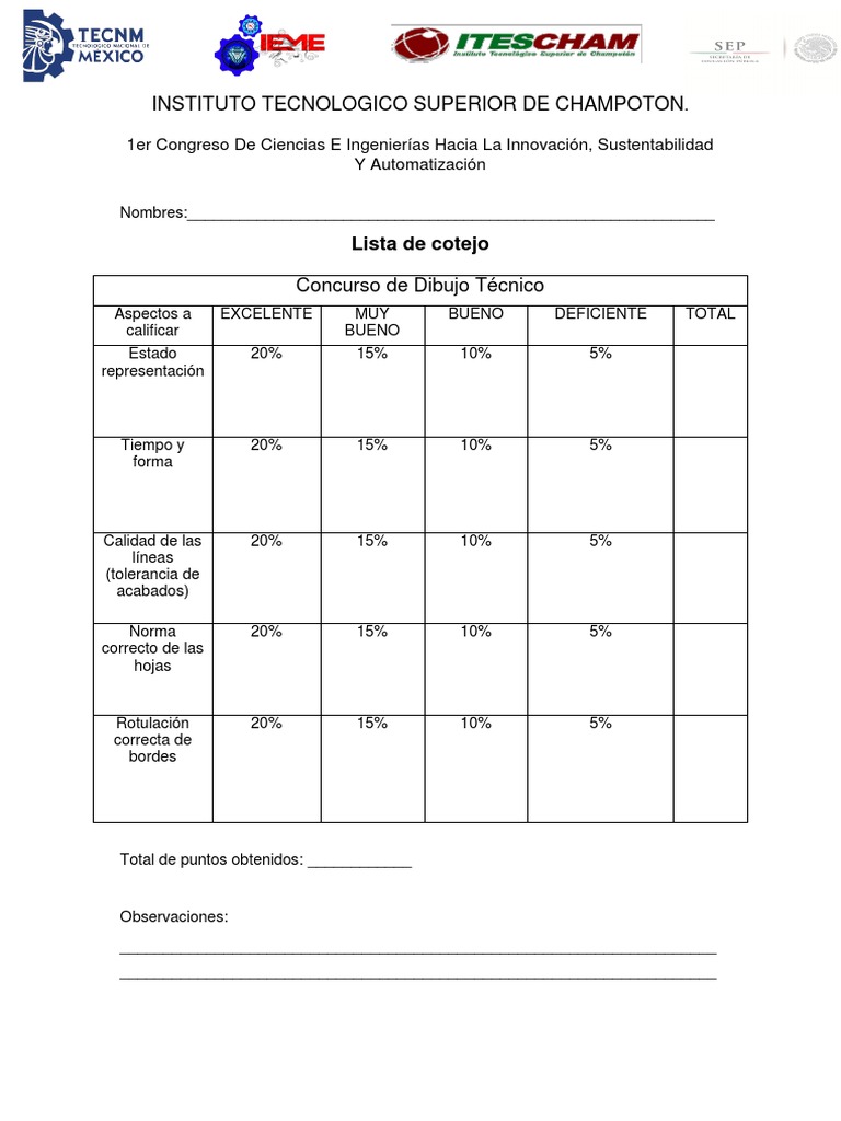 Lista de Cotejo Dibujo | PDF