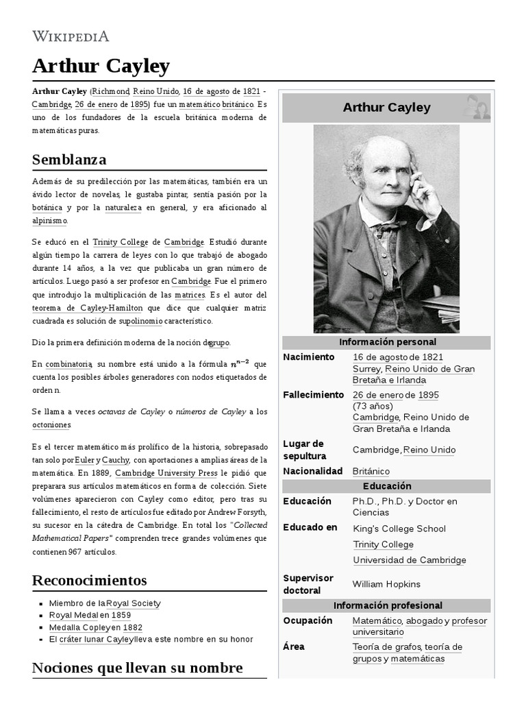 Arthur Cayley | PDF | Enseñanza de matemática | Science