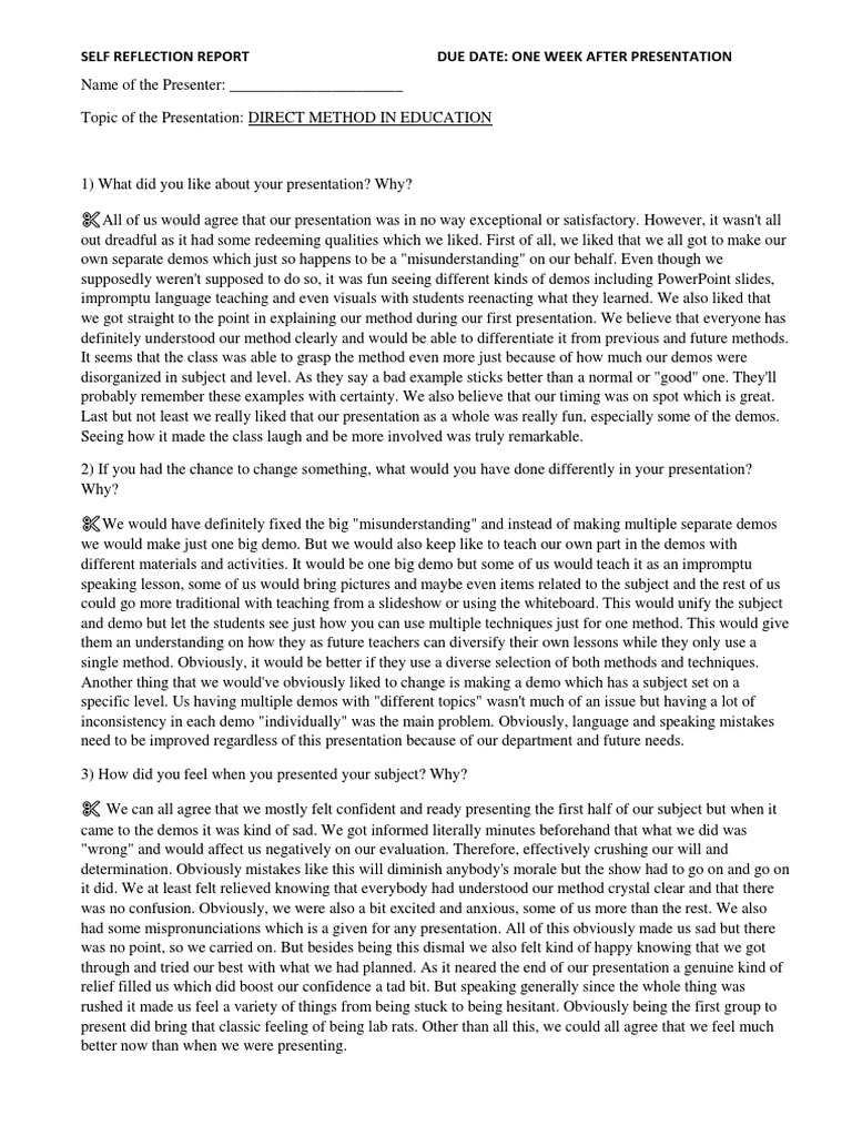Self Reflection on Direct Method Presentation | PDF | Communication ...