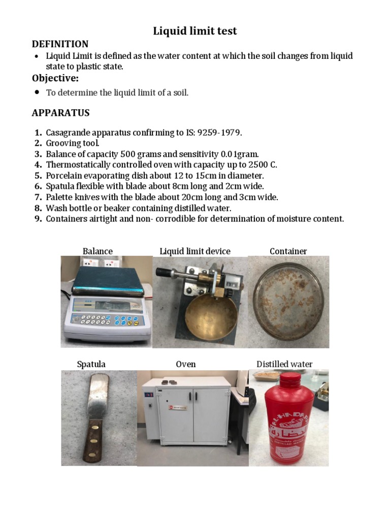 Liquid Limit Test: Objective: Apparatus | PDF | Applied And ...