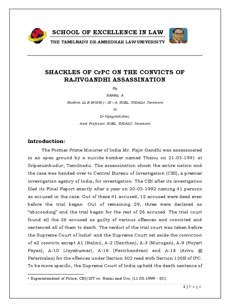 Shackles of CRPC On The Convicts of Rajivgandhi Assassination | PDF ...