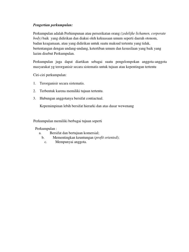 Pengertian Perkumpulan | PDF