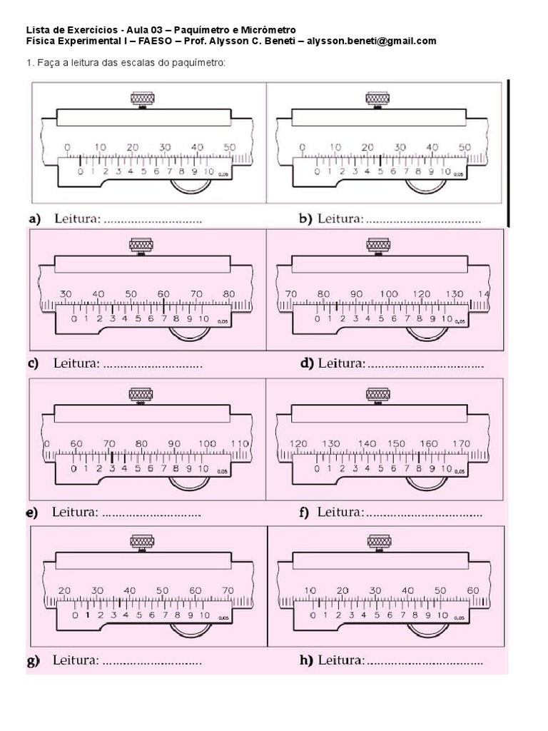Exercícios Aula 03 Paquímetro e Micrômetro | PDF