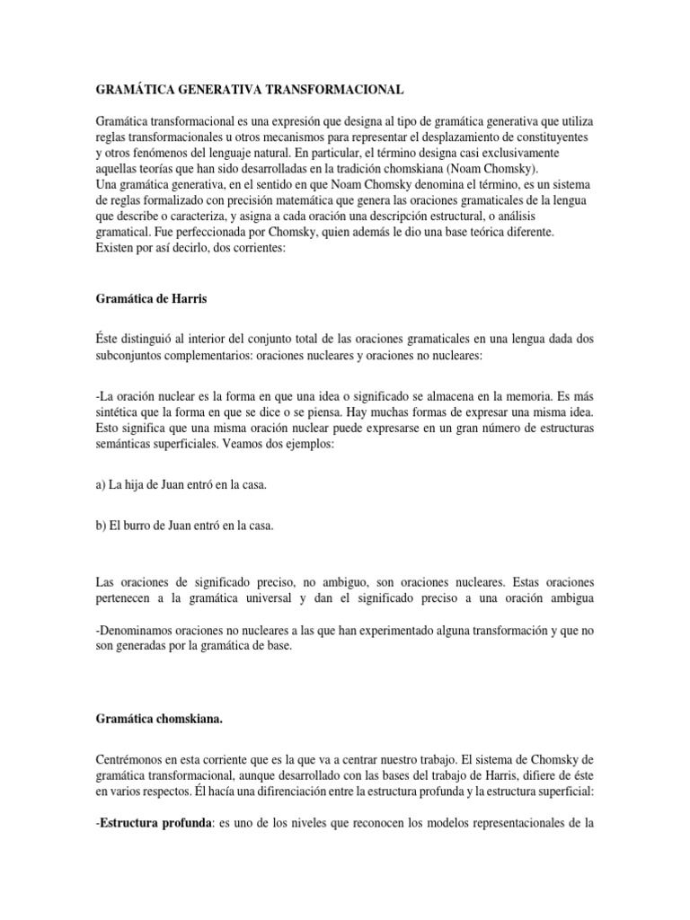 Gramática Generativa Transformacional | PDF | Noam Chomsky ...