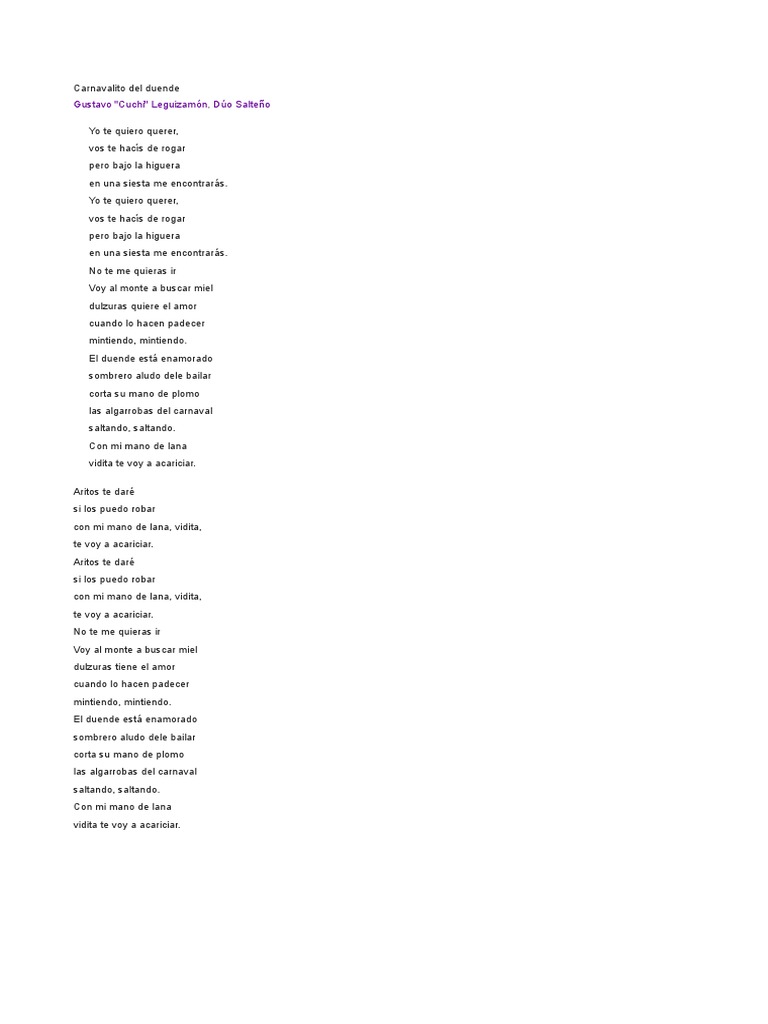 Carnavalito Del Duende (LETRA) | PDF