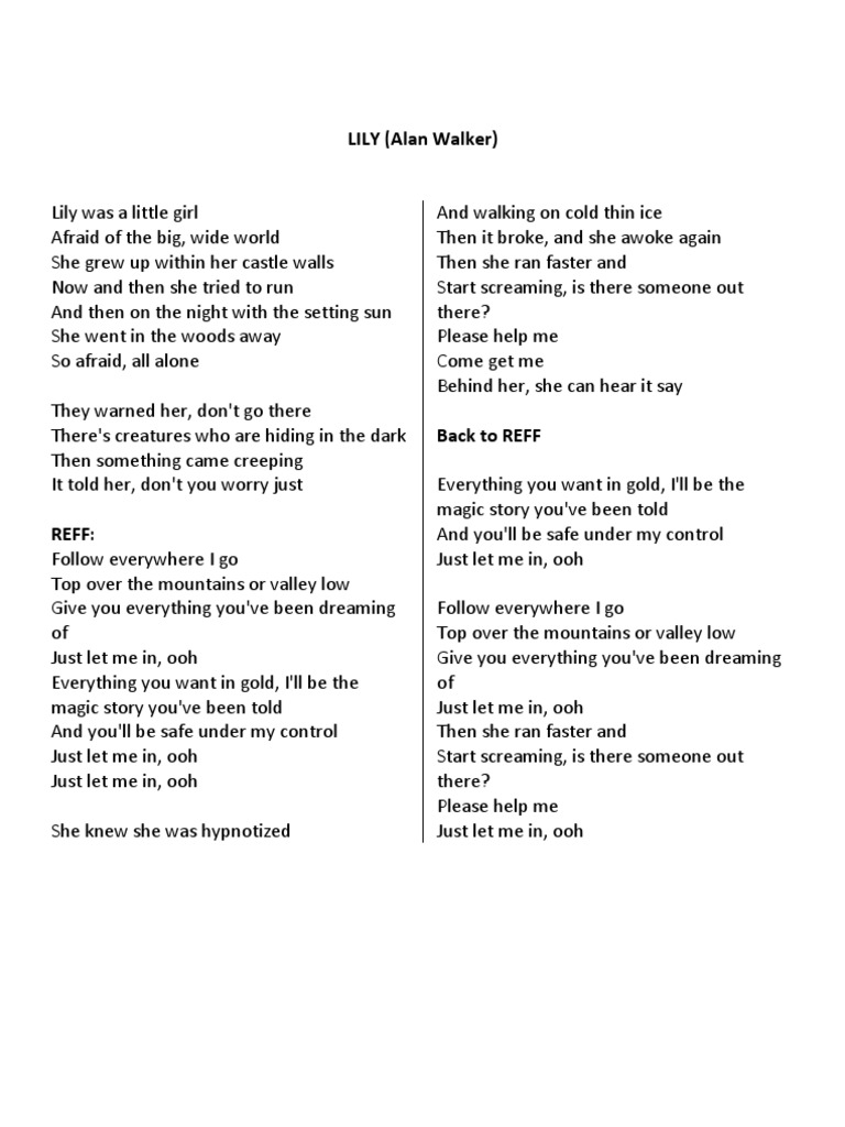 Lirik Lagu - LILY (Alan Walker) | PDF