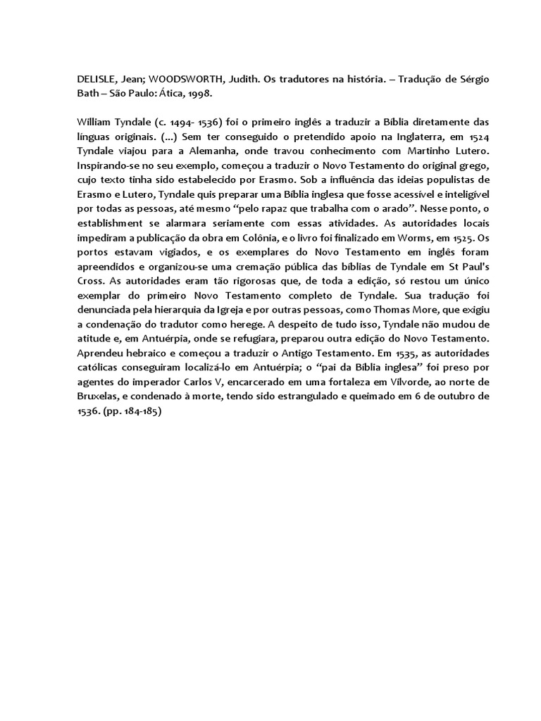 DELISLE, Jean WOODSWORTH, Judith. Os Tradutores Na História | PDF