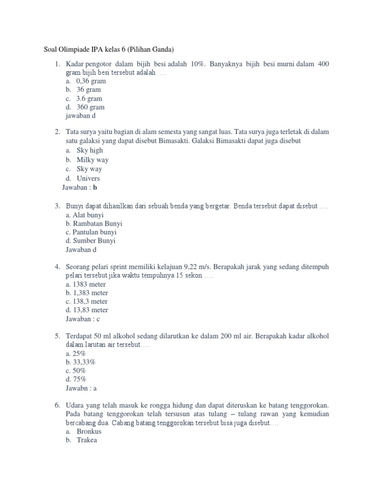 Soal Olimpiade IPA Kelas 6 | PDF