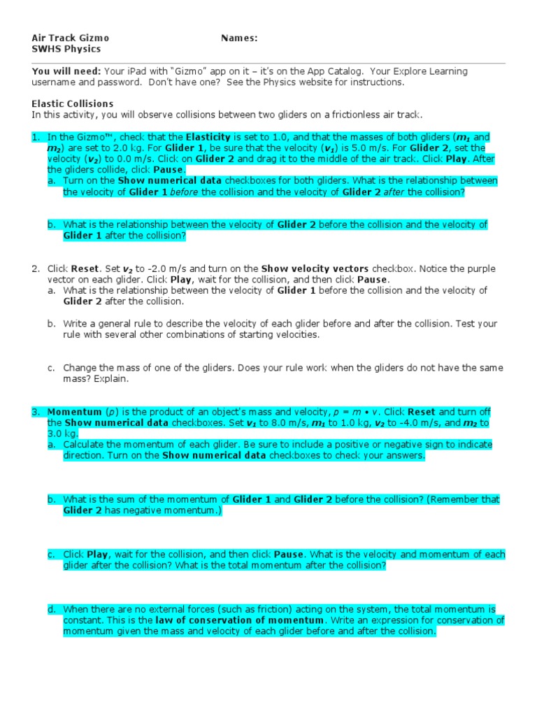 Air Track Gizmo | PDF | Collision | Momentum