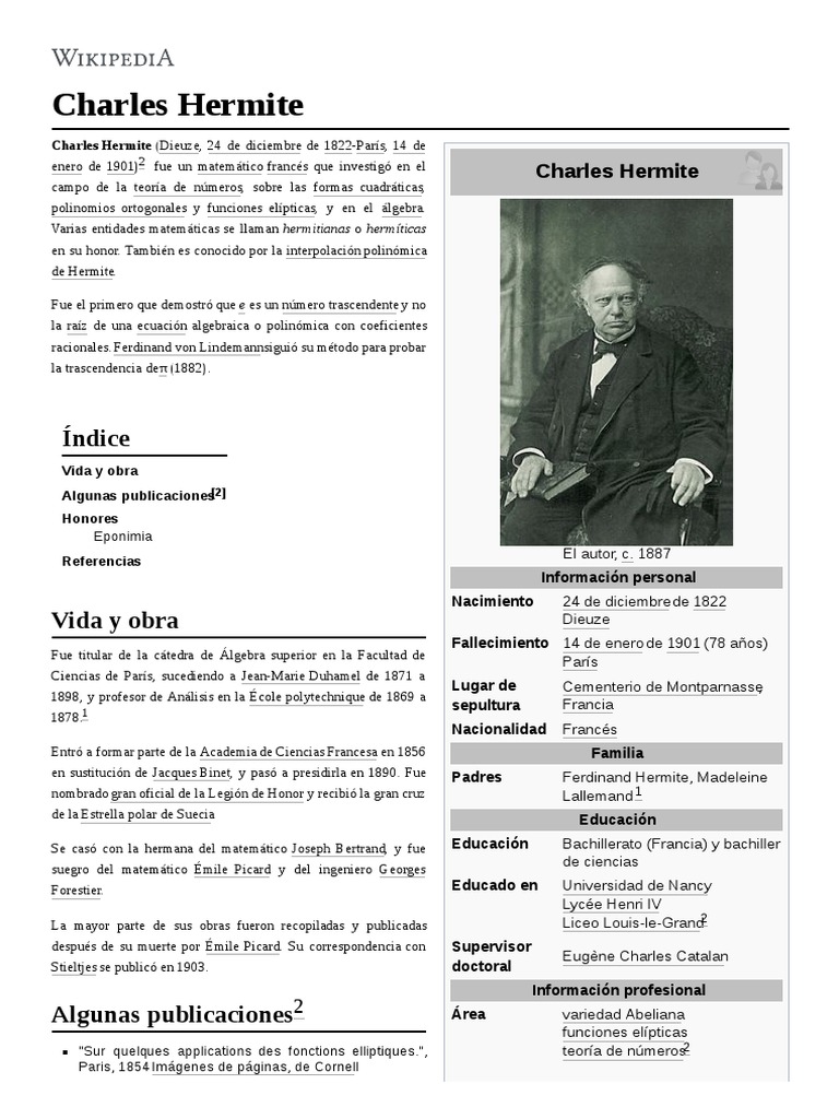 Charles Hermite | PDF | Álgebra | Enseñanza de matemática