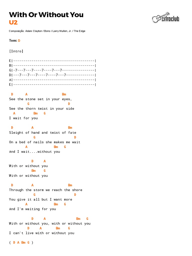 With Or Without You Guitar Chords