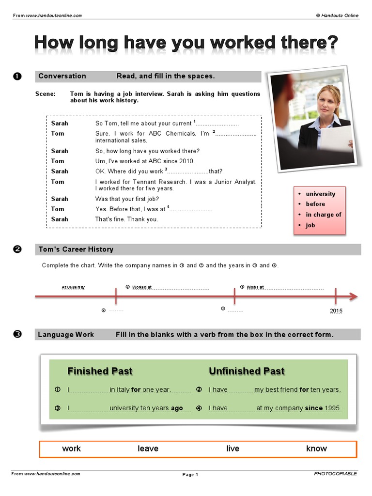 Conversation Read, and Fill in The Spaces.: Finished Past Unfinished ...