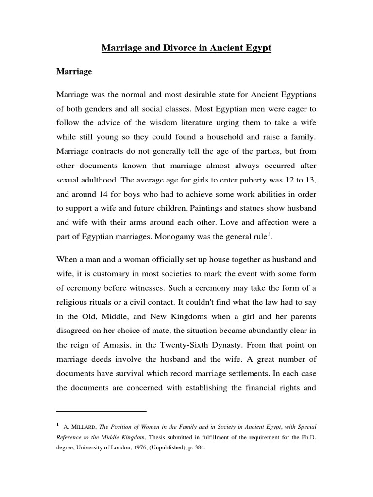 Marriage and Divorce in Ancient Egypt | PDF | Wife | Engagement