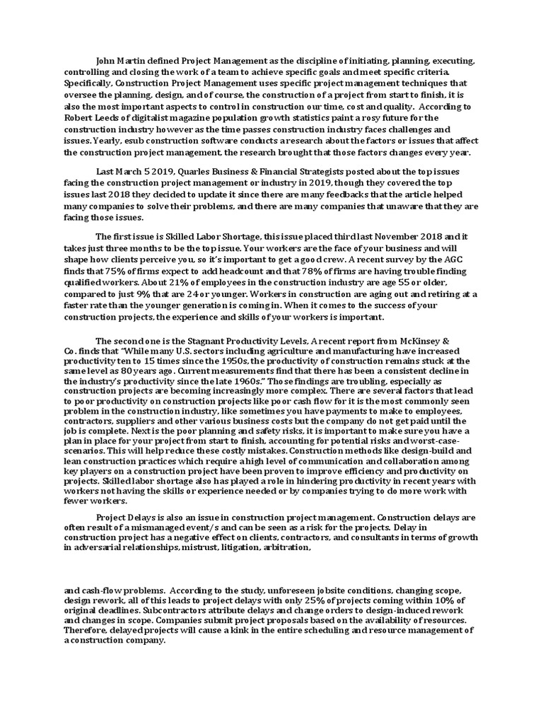 Current Issues On Construction Project Management | PDF | Project ...