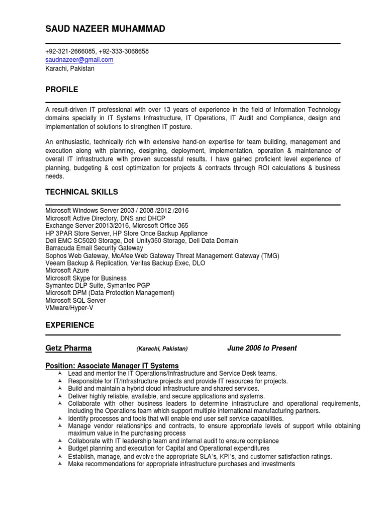 Saud Nazeer CV - IT Manager | PDF | Active Directory | Microsoft ...