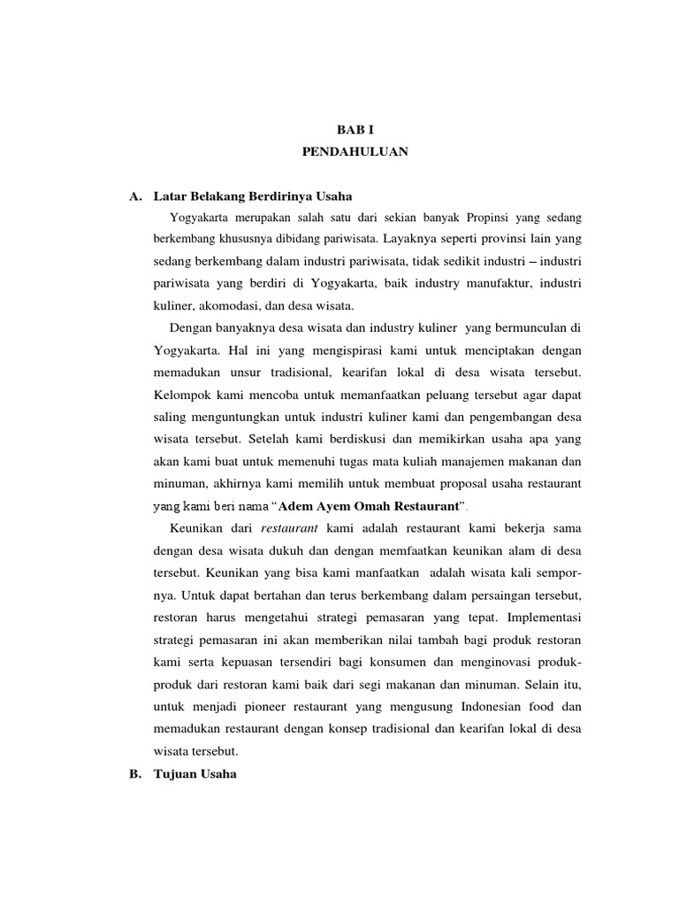 Contoh Proposal Usaha Restoran Traditional | PDF