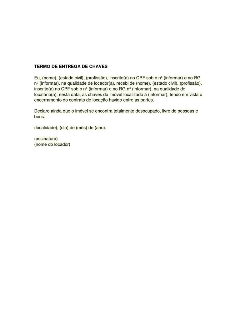 Termo de Entrega de Chaves | PDF