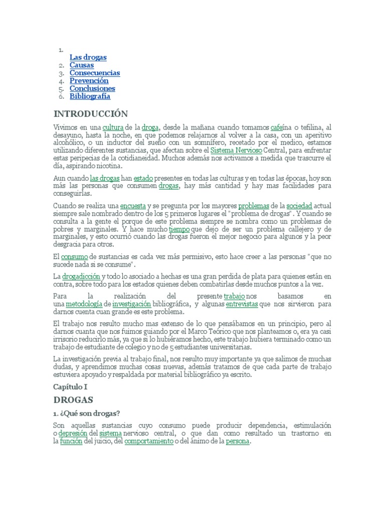 Las Drogas (Monografia) | PDF | Cannabis (Droga) | La dependencia de sustancias