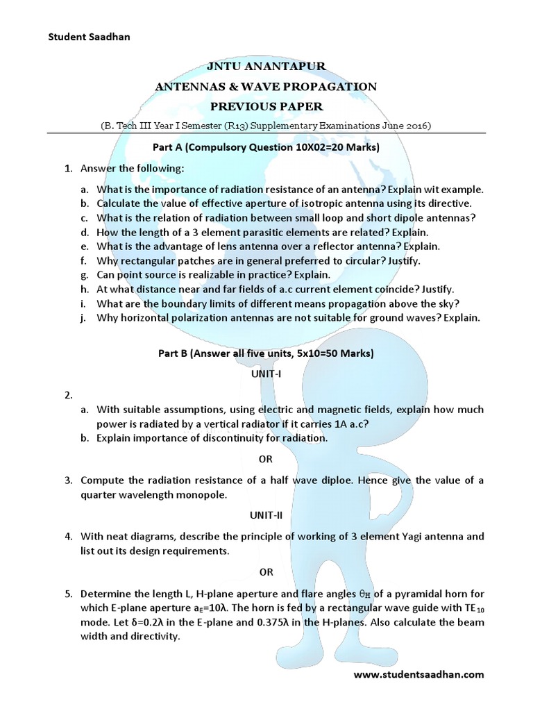 JNTUA B.tech 3 1 AWP Previous Paper Held On June 2016 | PDF | Antenna (Radio) | Electrodynamics