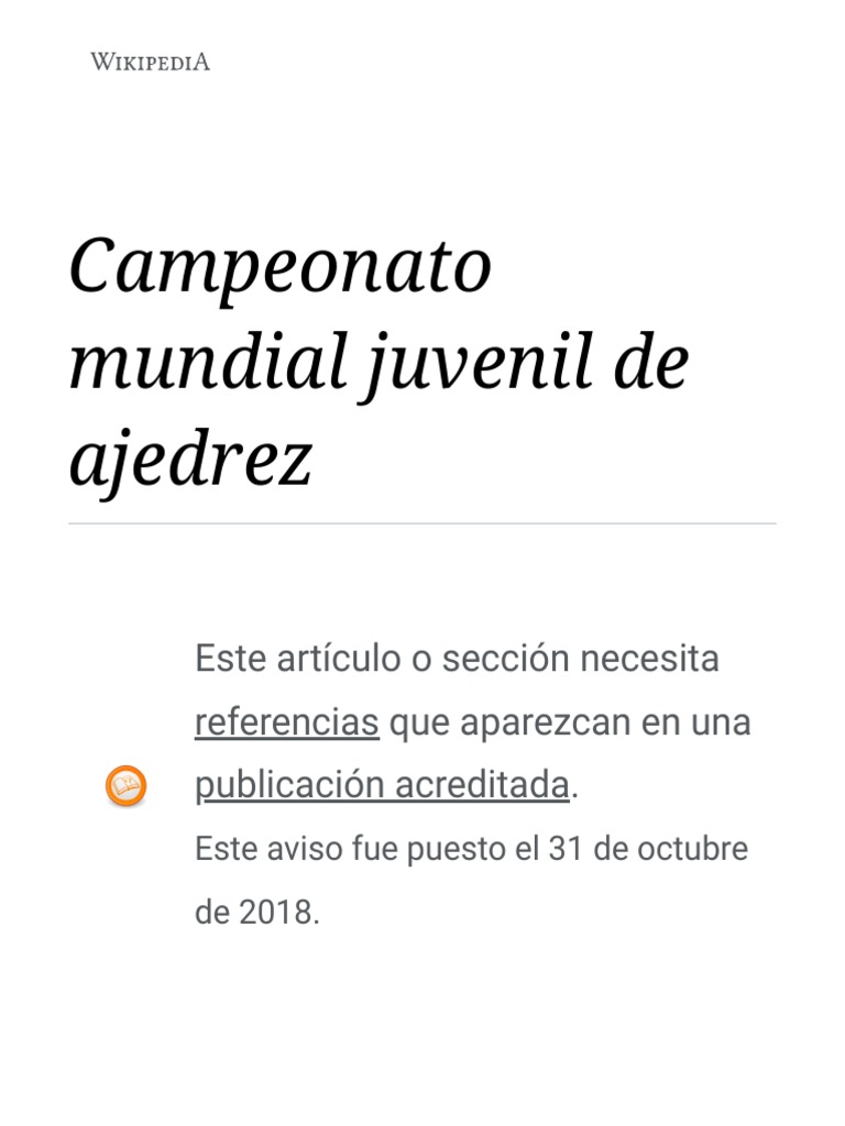 Campeonato Mundial Juvenil de Ajedrez - Wikipedia, La Enciclopedia ...