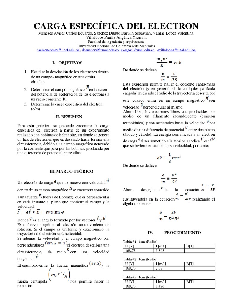 Lab. Carga Especifica Del Electron | PDF | Electrón | Campo magnético