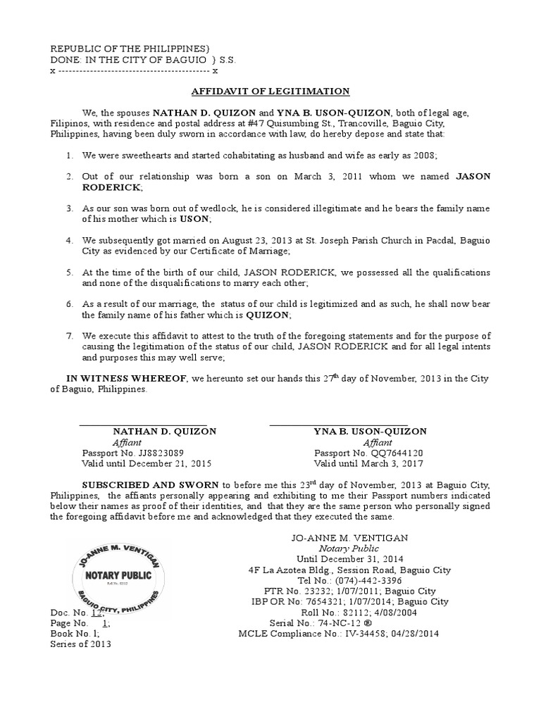 Affidavit of Legitimation: Affiant Affiant | PDF | Affidavit | Land Lot